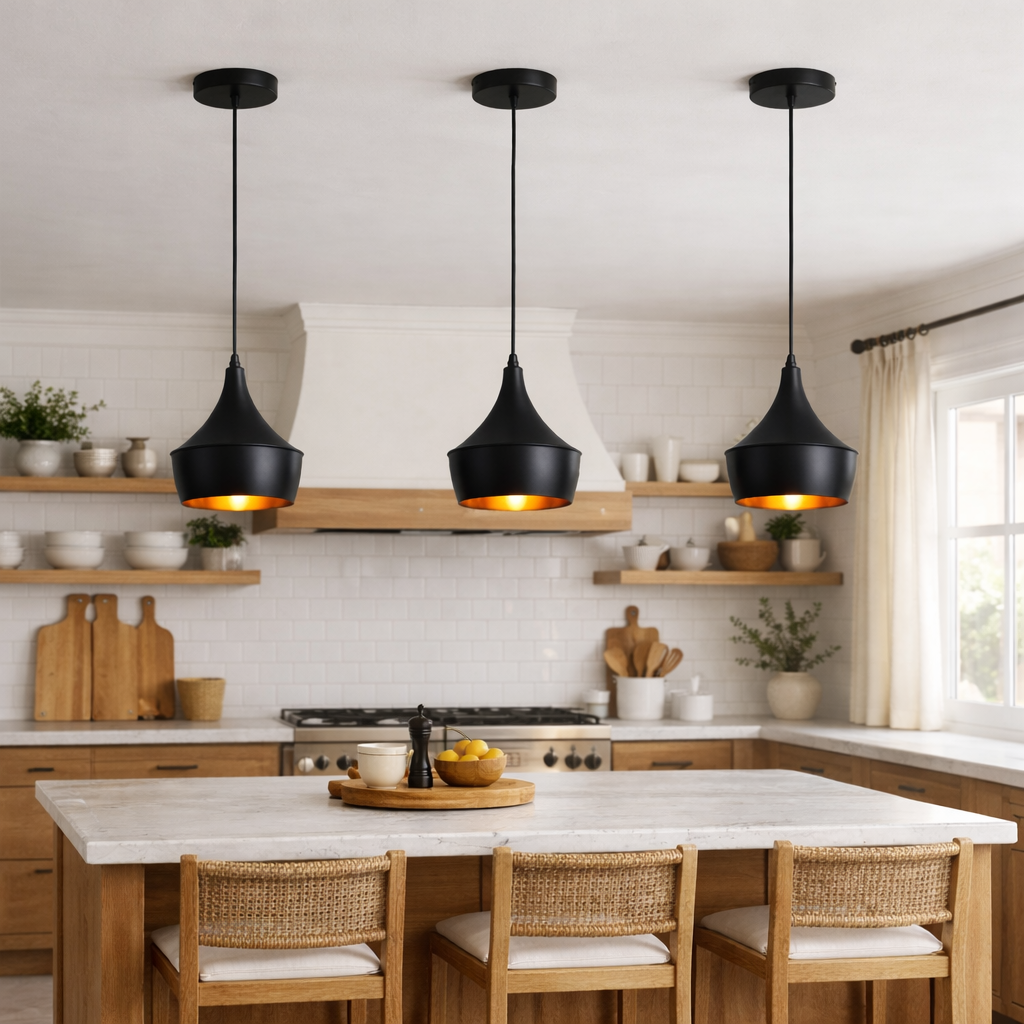 Oviedo Kitchen Island Pendant Light | Matt Black & Gold – The Lighting ...
