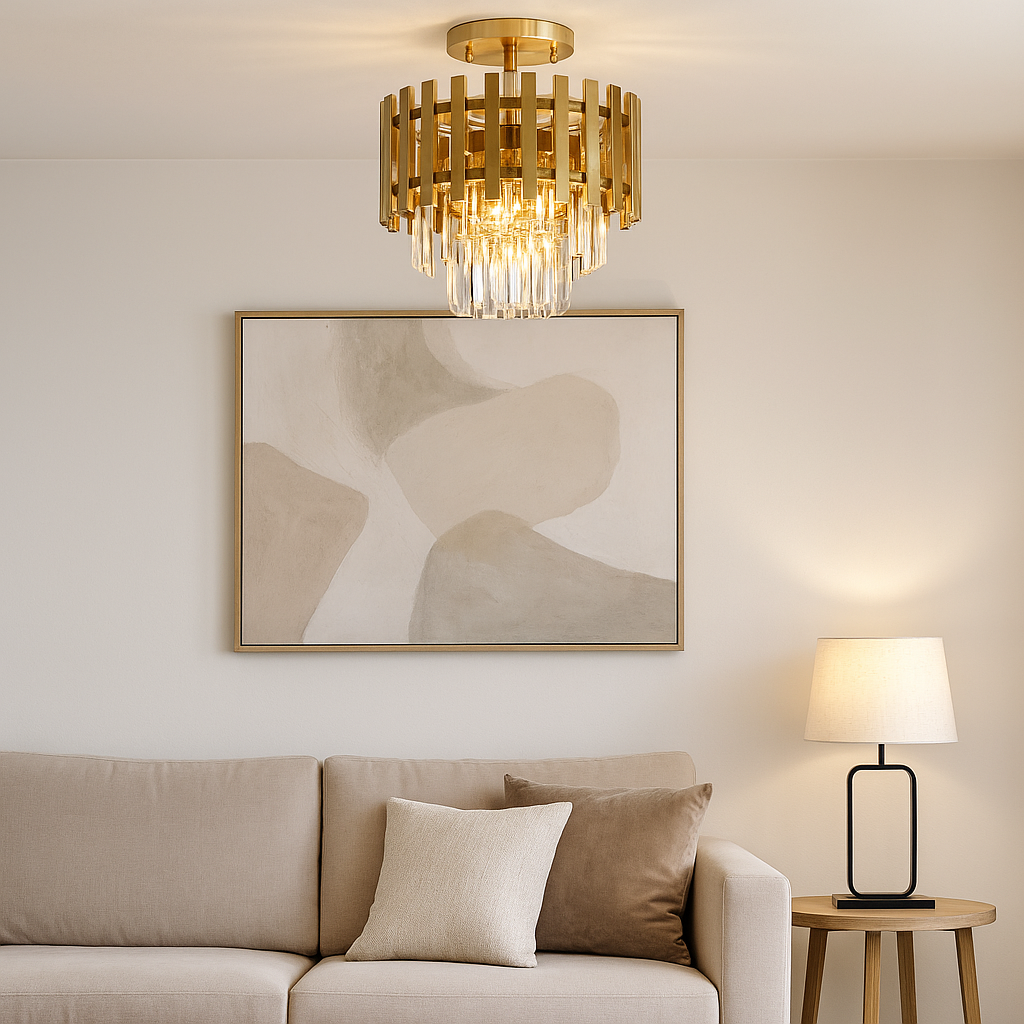 Turin Semi-Flush Gold – Luxury Crystal Ceiling Light | The Lighting Vault