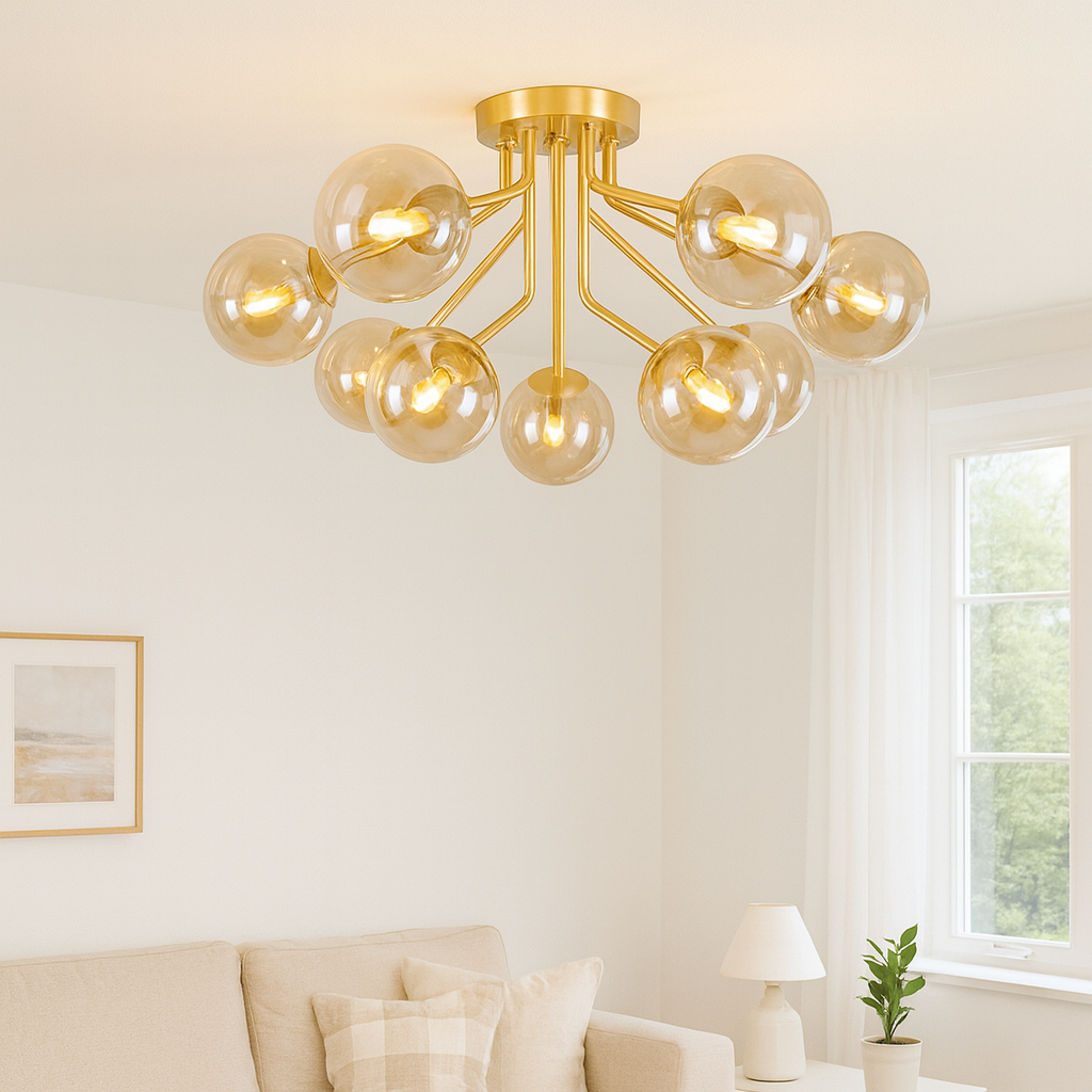 Melbourne Semi-Flush Gold Ceiling Light | 3 Glass Colours – The ...