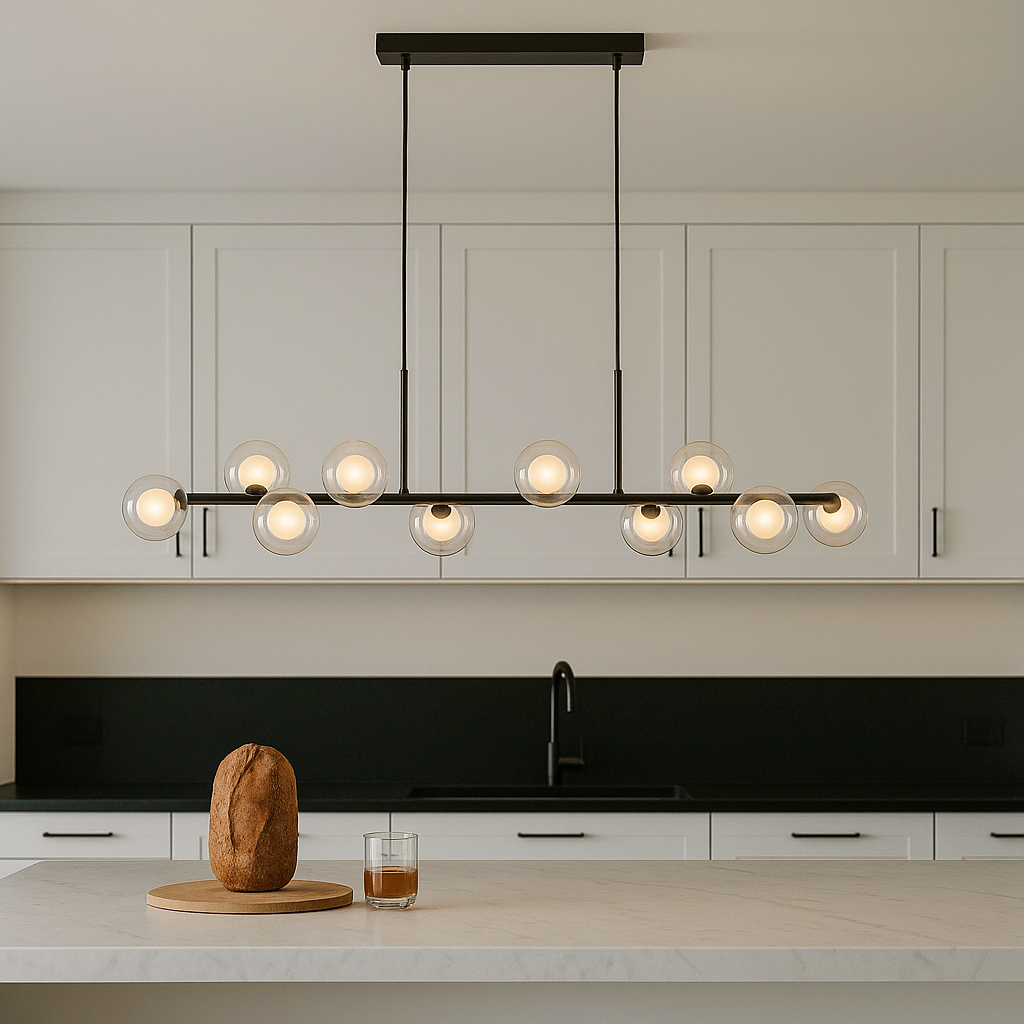 Linear Pendant Bar Light | 115cm Glass Globe in Black or Gold – The ...